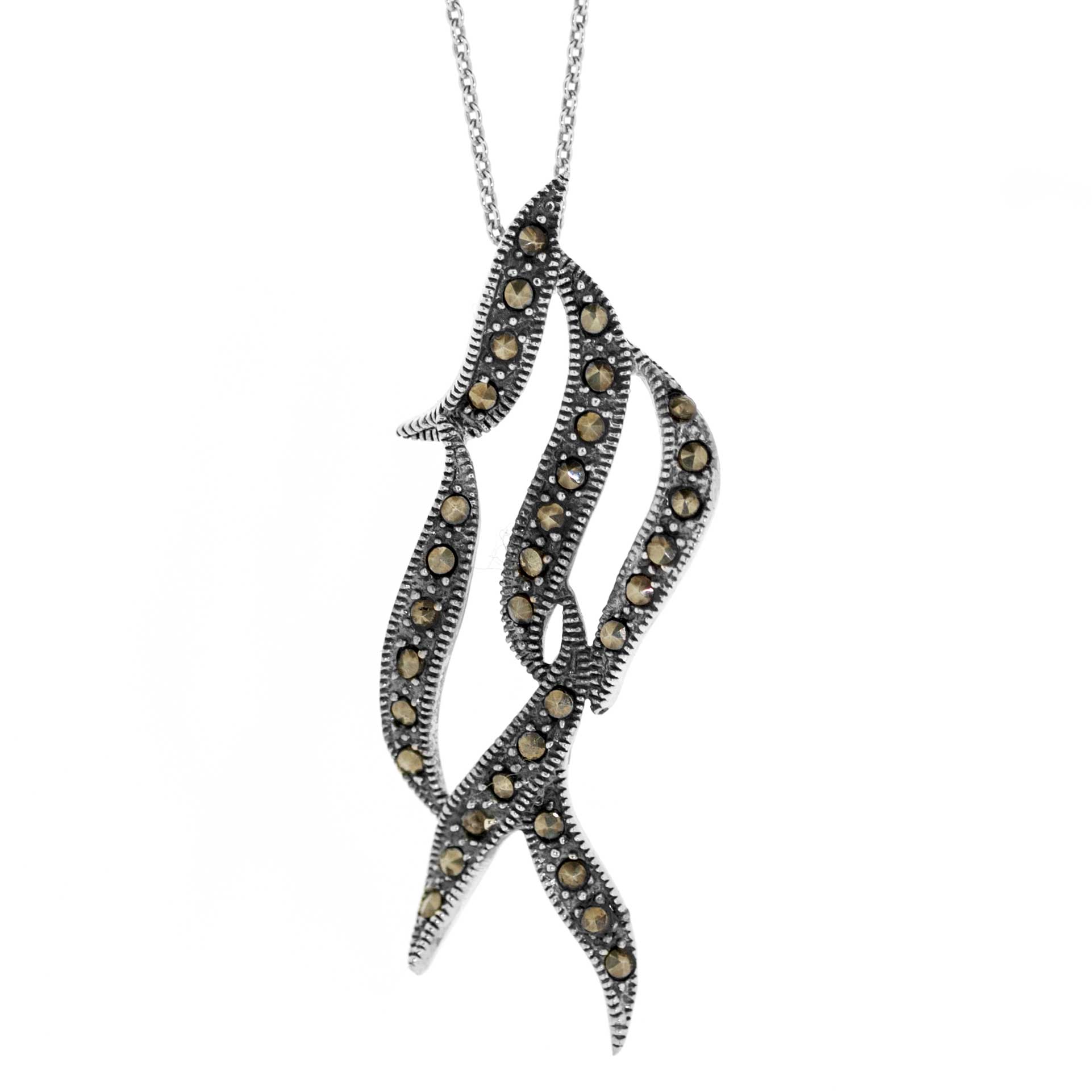 Marcasite Ribbon Pendant with 18″ Trace Chain and Presentation Box - El ...